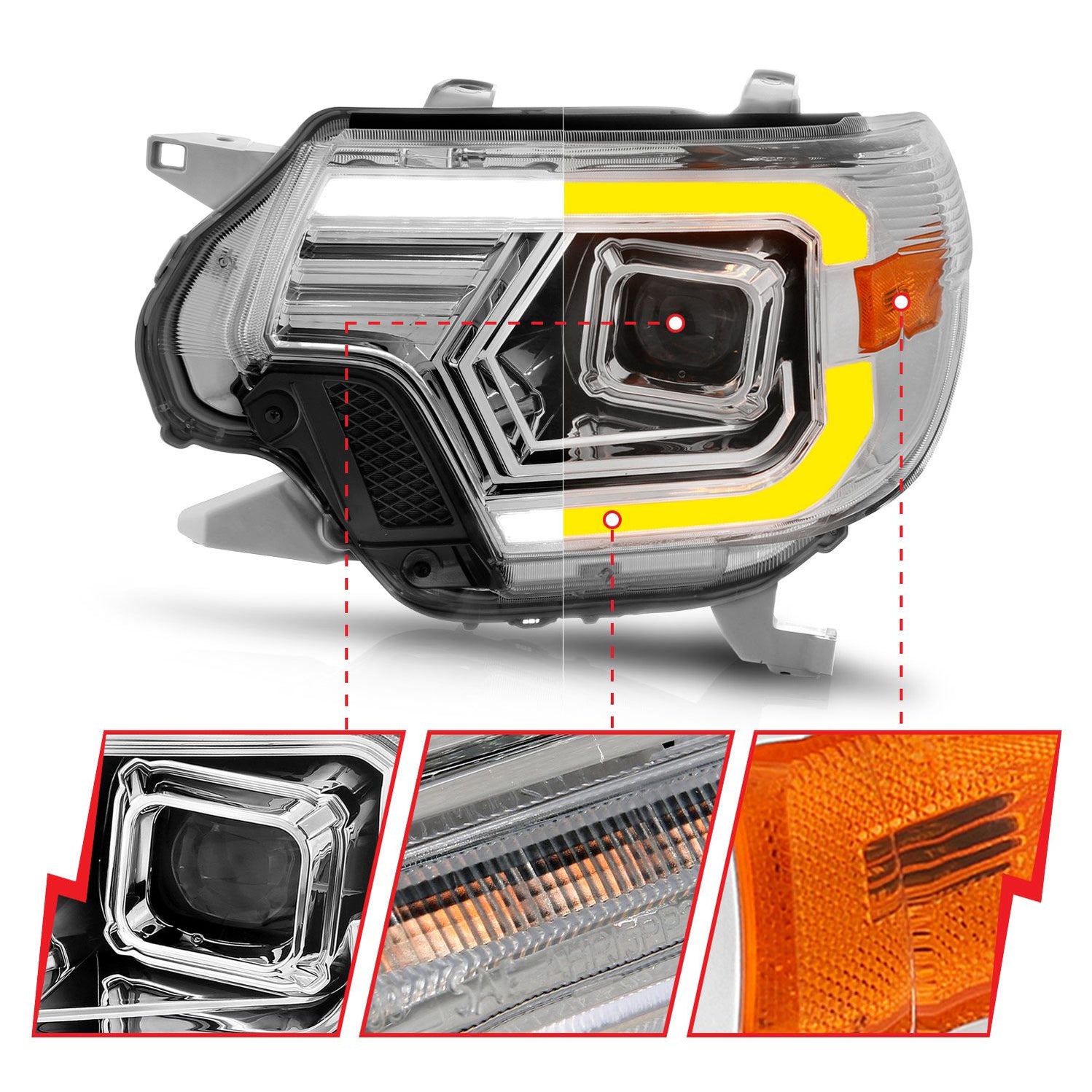 Anzo Projector LED Plank Style Switchback Headlights Chrome For Tacoma ...